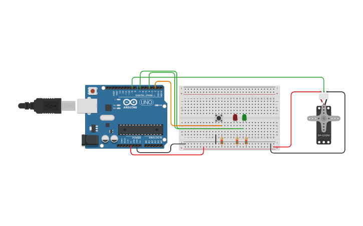 Circuit design SERVO MOTOR WITH LED - Tinkercad