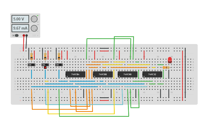 Circuit design AST 122 - SEGUISABAL - BIT I-2 - MOD 01 - DECODER USING LED - Tinkercad