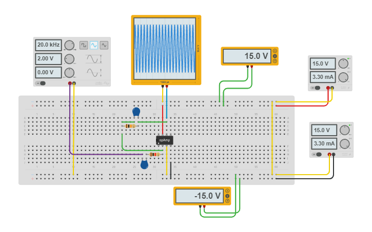 Circuit design Active band pass filter - Tinkercad
