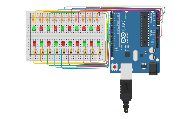 Circuit design LEDS CHASER | Tinkercad