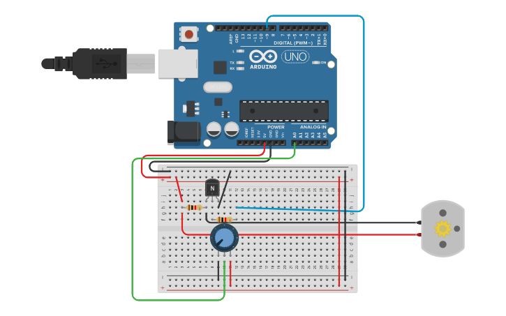 Circuit design motor potenciometro - Tinkercad