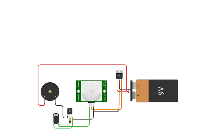 Circuit Design Sensor Gerak Pendeteksi Maling Wafika Tinkercad