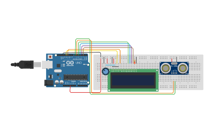 Circuit design SENSOR DE DISTANCIA LCD - Tinkercad