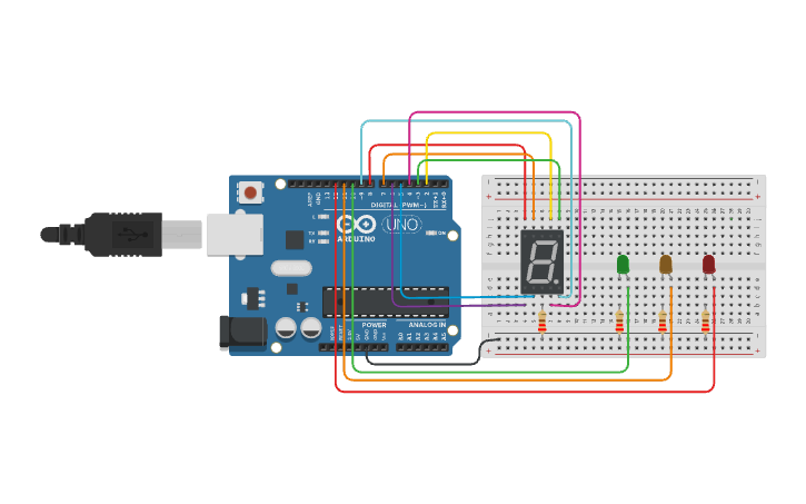 Circuit design Copy of Traffic Light Countdown with 7-Segment Display Prototype - Tinkercad