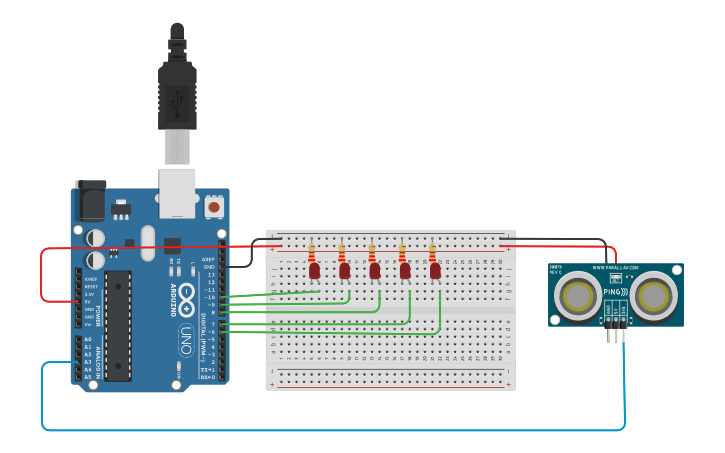 Circuit design DISTANCE SENSOR - Tinkercad