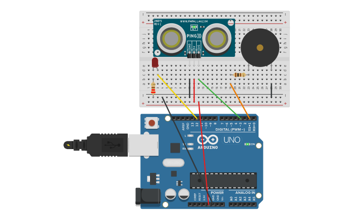 Circuit design sensor ultrassônico - Tinkercad