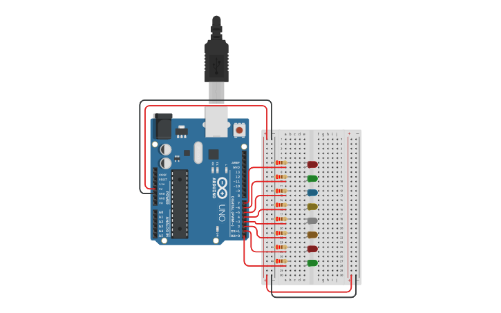 Circuit Design 8 Led Chase Tinkercad