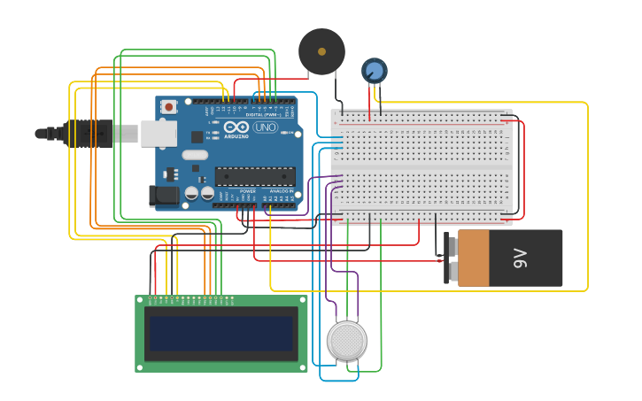 Circuit design Gas Leakage Detection - Tinkercad