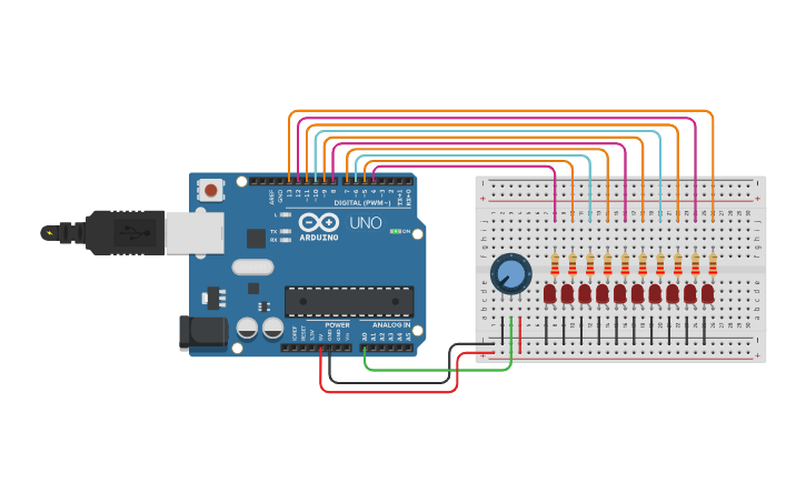 Circuit design Arduino Dersleri 05 - Analog Giriş ve Potansiyometre - Tinkercad