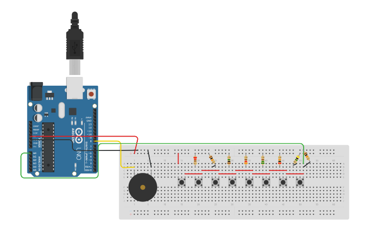 Circuit design Teclado músical 2 | Tinkercad