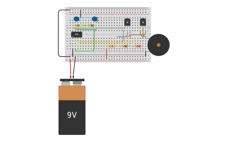 Circuit design wires on breadboard - Tinkercad