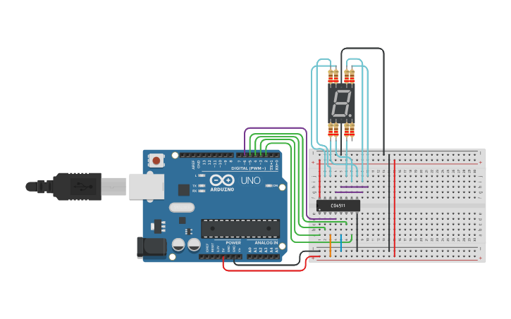 Circuit design 7 segment display - Tinkercad