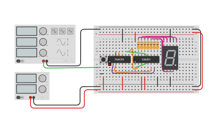 Circuit design Counter 7493 en 4511 - 7 segment - Tinkercad Circuit design Counter 7493 en 4511 - 7 segment - Tinkercad