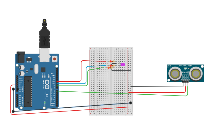 Circuit design Ultrasonic sensor - Tinkercad
