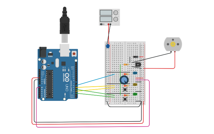 Circuit design Lab Transistors Motors Part C NPN BJT | Tinkercad