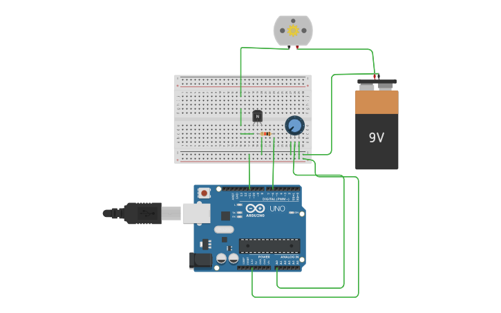 Circuit design motor with potentiometer | Tinkercad