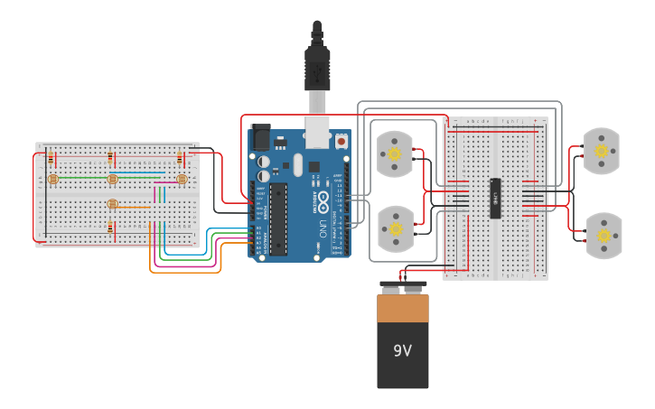 Circuit design Light Following Arduino Robot Circuit - Tinkercad