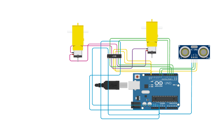 Circuit design Santaceia's CAR with HC-SR04 Sensor and L298N - Tinkercad