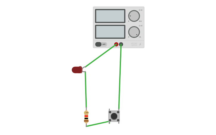Circuit design LED off when button pressed - Tinkercad