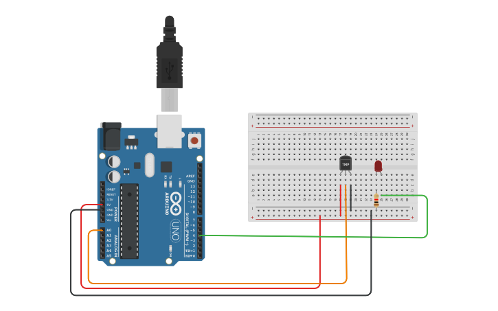 Circuit Design Temperature Sensor With Led Tinkercad