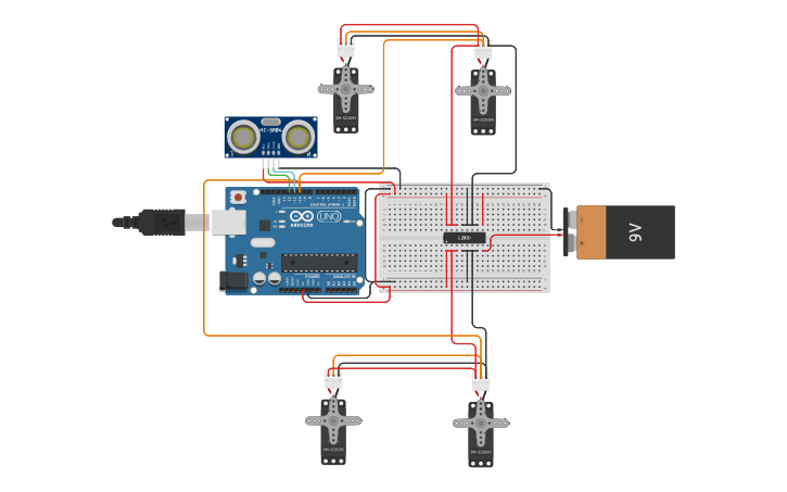 Circuit design picking up boxes - Tinkercad