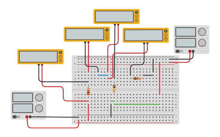 Circuit design Current w/ two power supply - Tinkercad