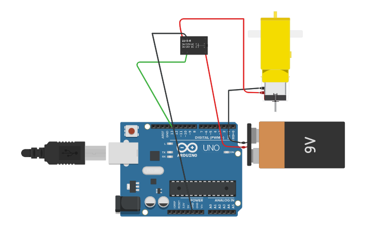 Circuit design motor with relay | Tinkercad