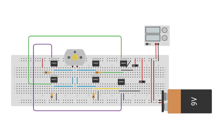 Circuit design H bridge using mosfet new - Tinkercad Circuit design H bridge using mosfet new - Tinkercad