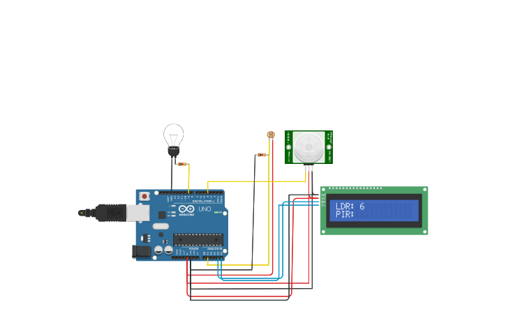 Circuit design Automatic StreeT Light Using PIR and LDR - Tinkercad