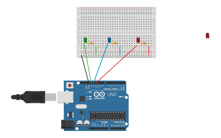 Circuit design 3-Leds | Tinkercad