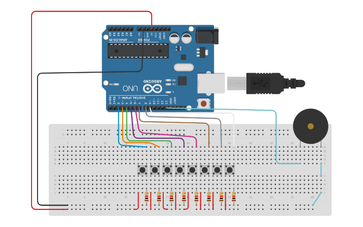 Circuit design Arduino Piano - Tinkercad
