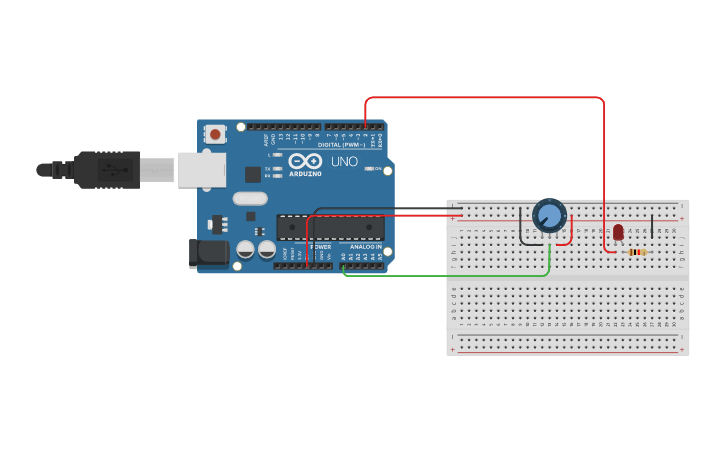 Circuit design Led, accensione con potenziometro - Tinkercad