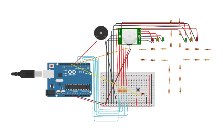 Circuit design semaforos con sensor_CesarDelgadillo | Tinkercad