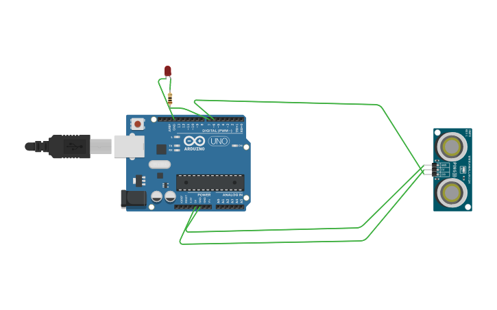 Circuit design Obstacle detection using ultrasonic sensor - Tinkercad