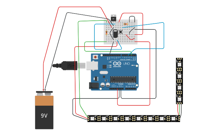 Circuit design NEOPIXEL LED STRIPS without Button - Tinkercad