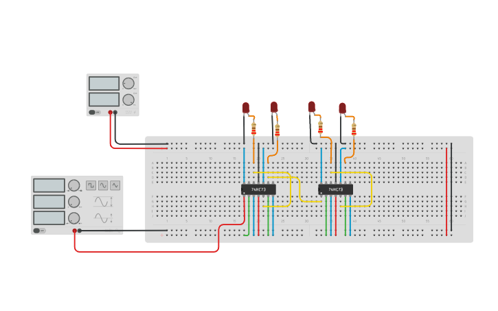 Circuit design 4-bit asynchronous counter - Tinkercad Circuit design 4-bit asynchronous counter - Tinkercad