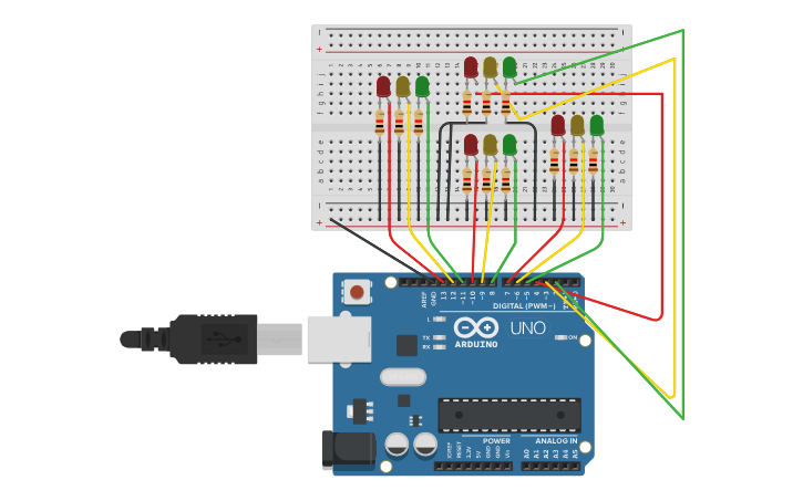 Circuit design 4-way traffic - Tinkercad