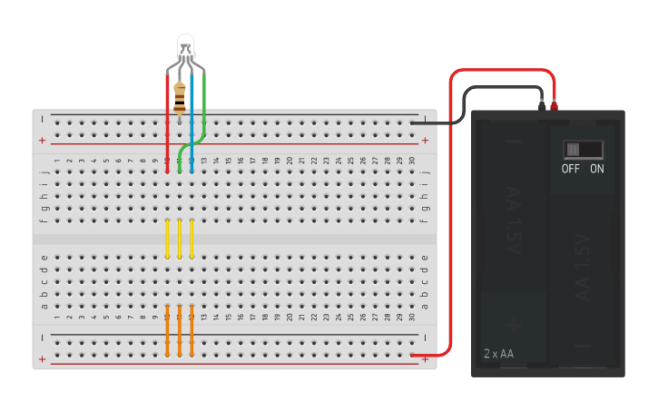 Circuit design Exercício 0: LED RGB em breadboard | Tinkercad