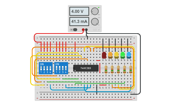 Circuit design Somador de 4-bits - Tinkercad