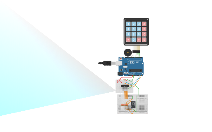 Circuit design Keypad plus 7 Segment LED with 74HC595 - Tinkercad Circuit design Keypad plus 7 Segment LED with 74HC595 - Tinkercad