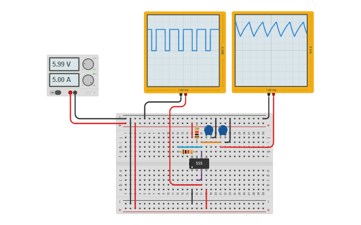 Circuit design Astable Multivibrator using 555 Timer - Tinkercad