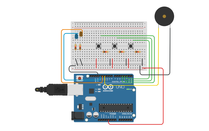 Circuit design Buzzer_led piezo - Tinkercad