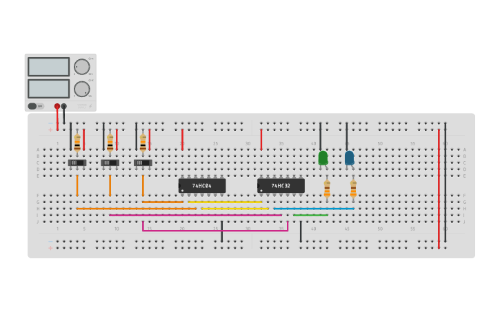 Circuit design LCD-VILLARO-Decoder Circuit Using LEDs - Tinkercad