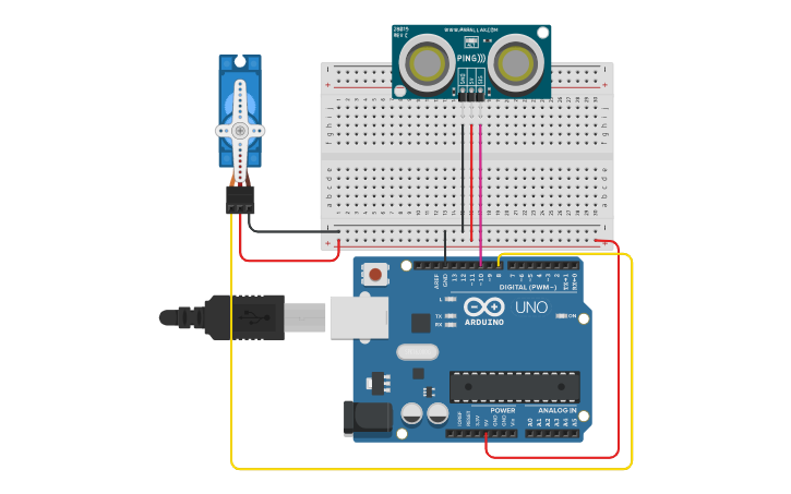 Circuit design sensor de distancia - Tinkercad