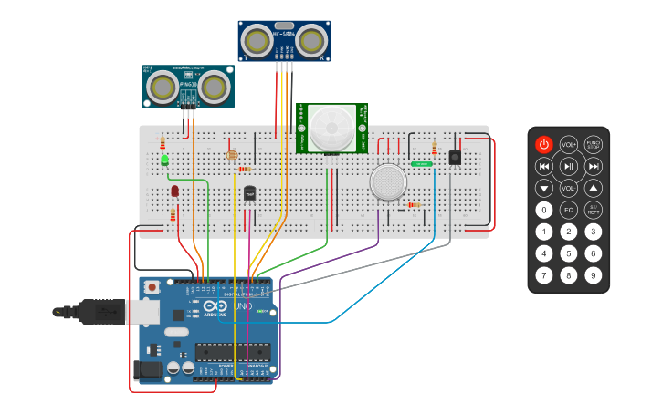 Circuit design PRACTICA SENSORES y IRremote | Tinkercad