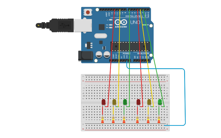 Circuit design Semaforo - Tinkercad