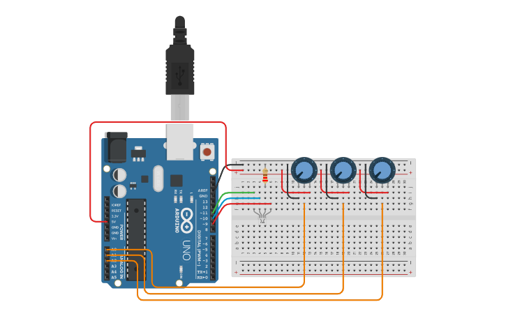 Circuit design Potenciometro Led RGB - Tinkercad