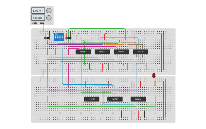 Circuit design EXP-7 PISO circuit | Tinkercad