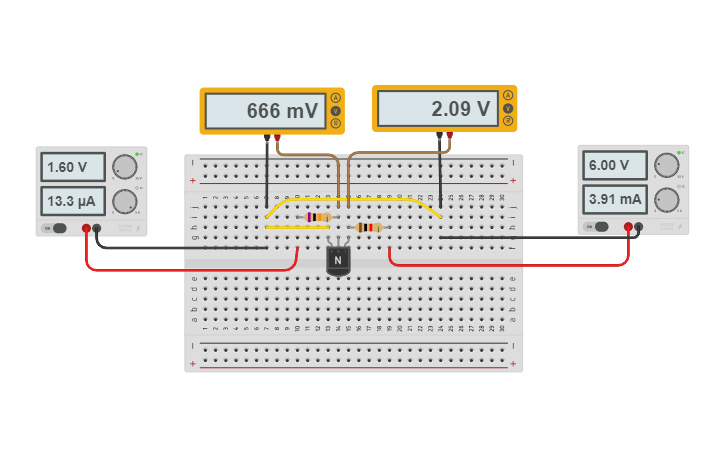 Circuit design Experimental circuit for Input characteristics of N type BJT | Tinkercad