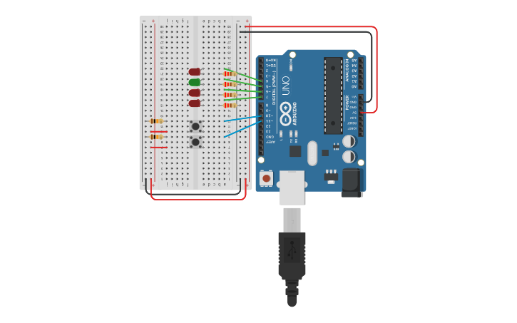 Circuit design Change State with Buttons (Complete) - Tinkercad